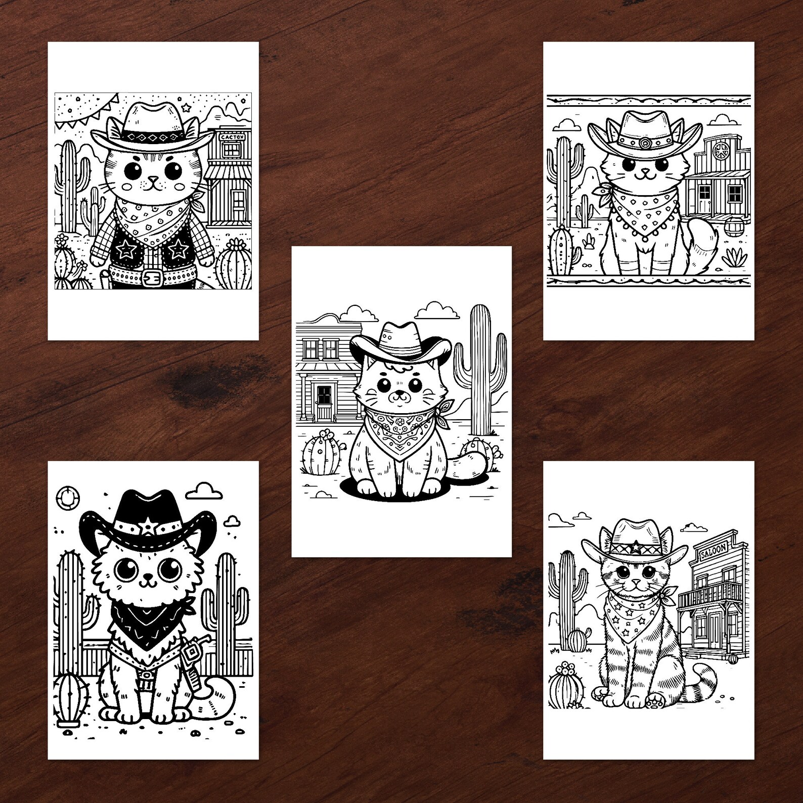 Cowboy Cats Coloring Pages, Kids Cute Cat Coloring Sheets, Printable ...