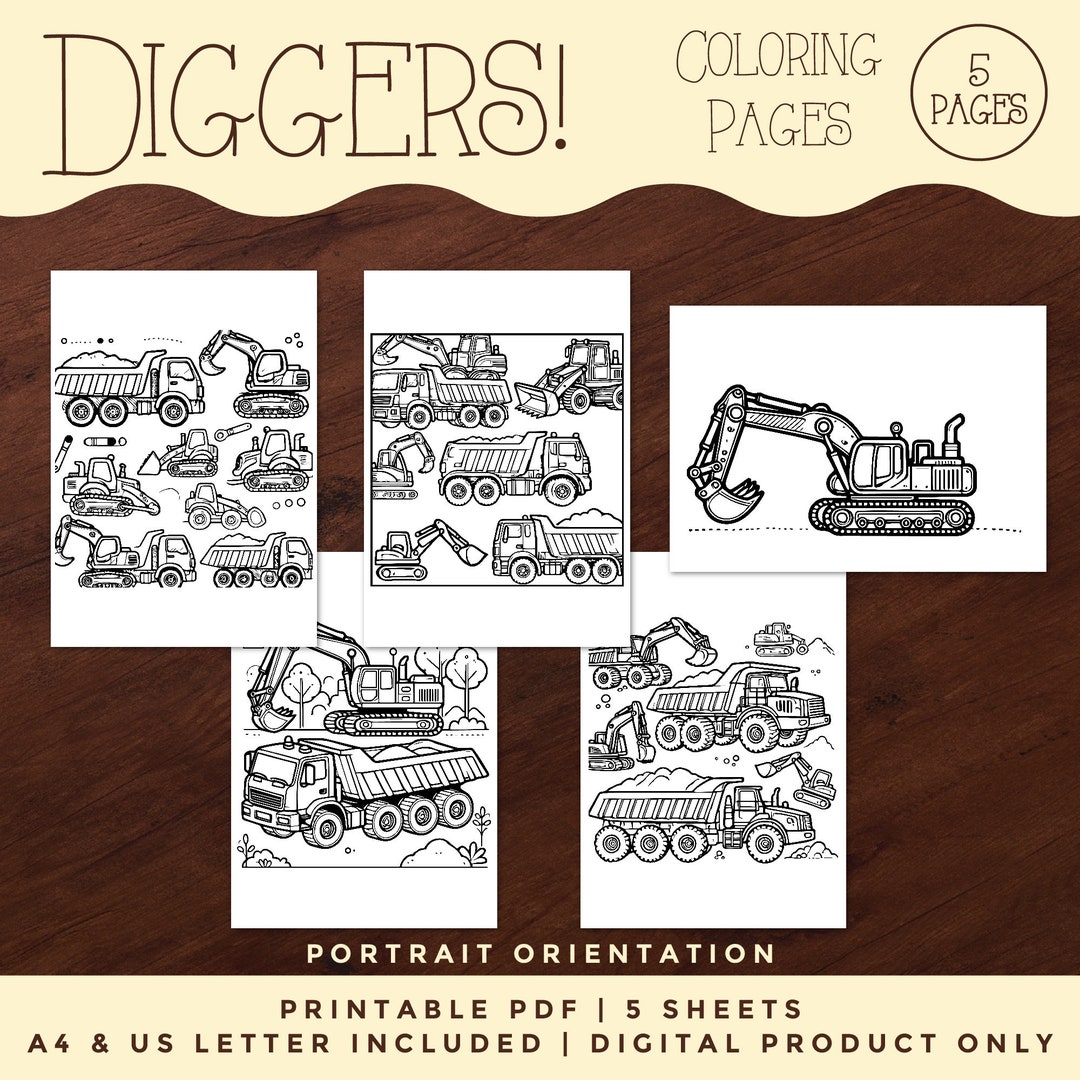 Diggers & Loaders Coloring Pages, Kids Construction Coloring Sheets ...