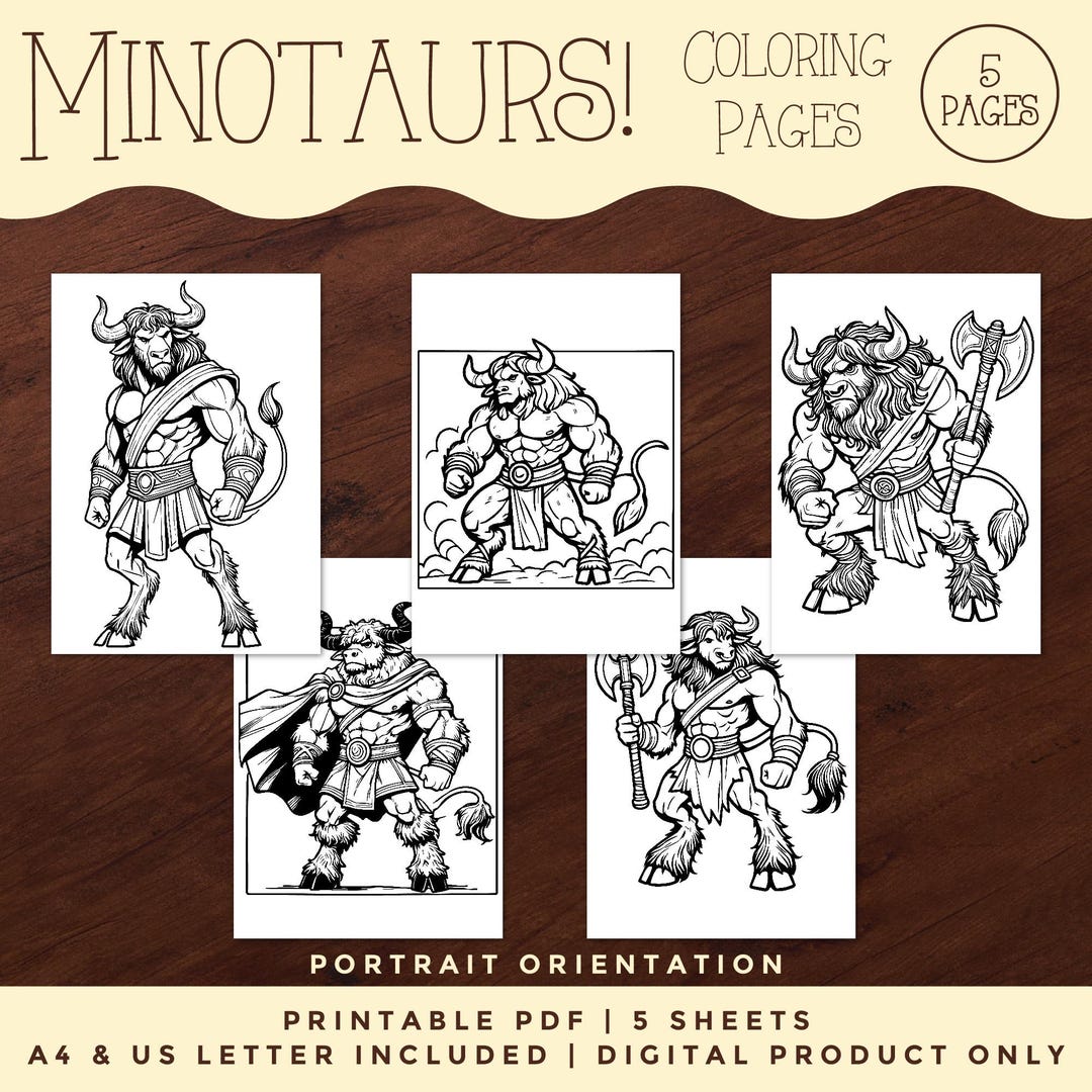 Minotaur Coloring Pages, Kid's Mythology Coloring Sheets, Printable ...
