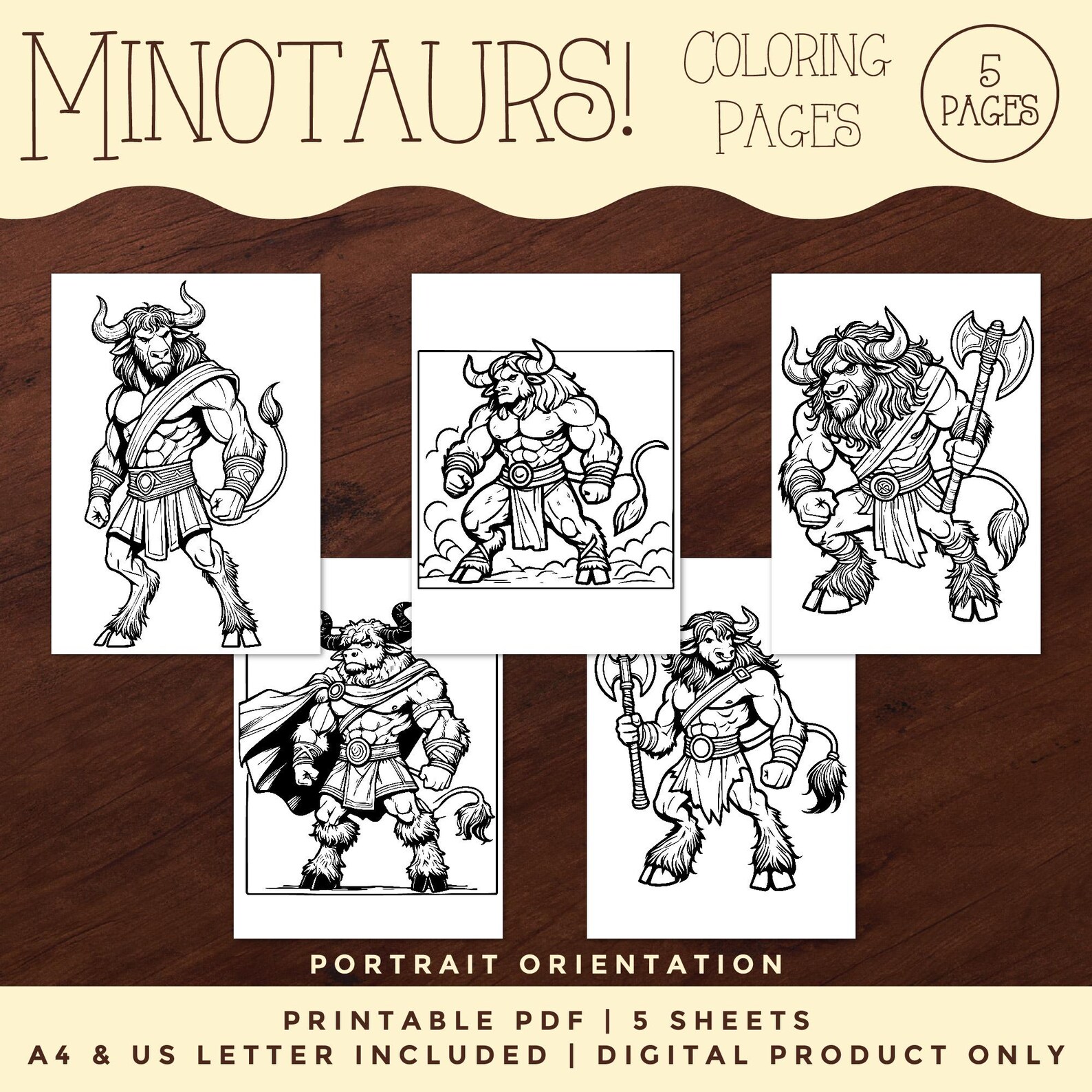 Minotaur Coloring Pages, Kid's Mythology Coloring Sheets, Printable ...