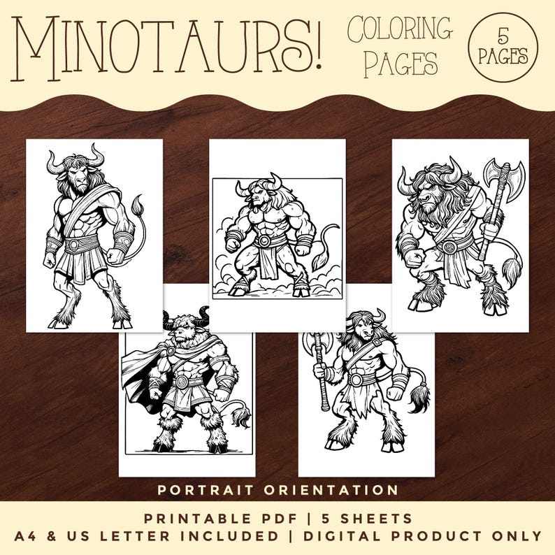 Minotaur Coloring Pages, Kid's Mythology Coloring Sheets, Printable ...