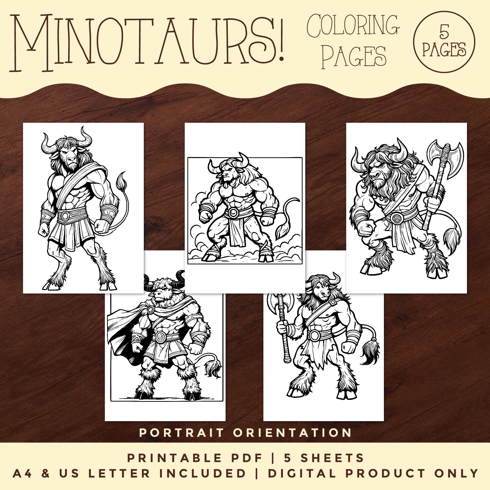 Minotaur Coloring Pages, Kid's Mythology Coloring Sheets, Printable ...