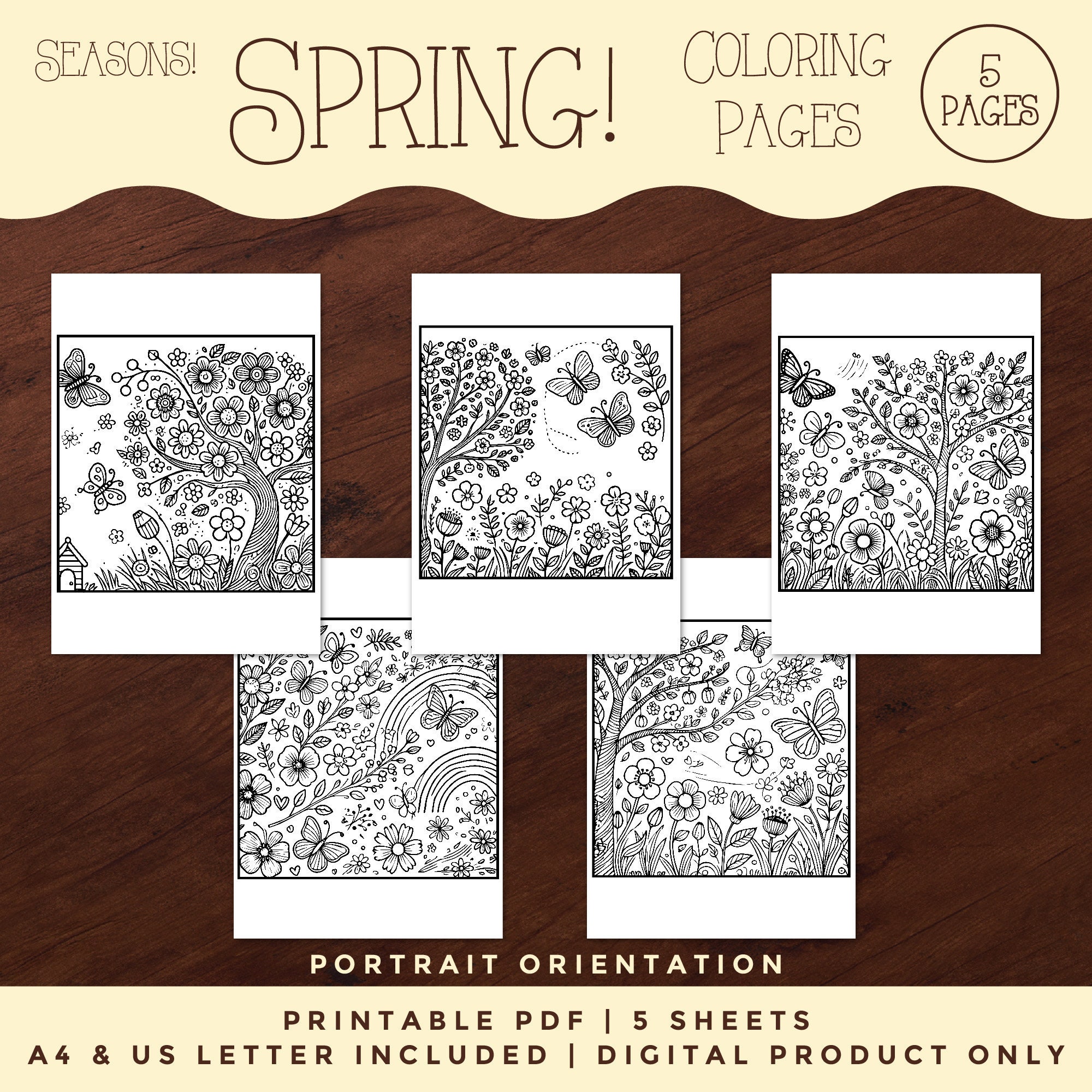 Spring Coloring Pages, Kids Seasonal Coloring Sheets, Printable ...
