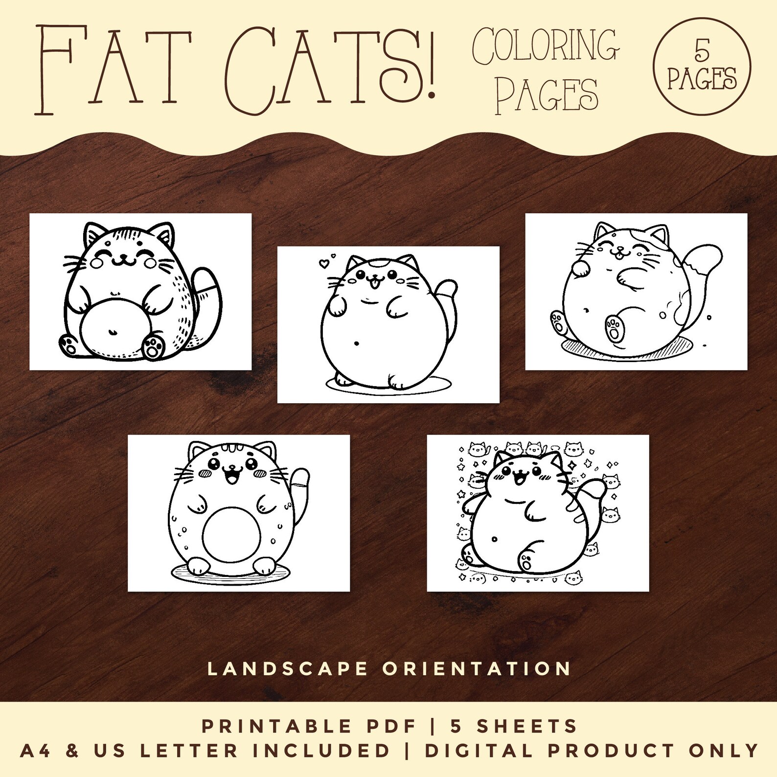 Fat Cats Coloring Pages, Kids Cat Coloring Sheets, Printable PDF ...