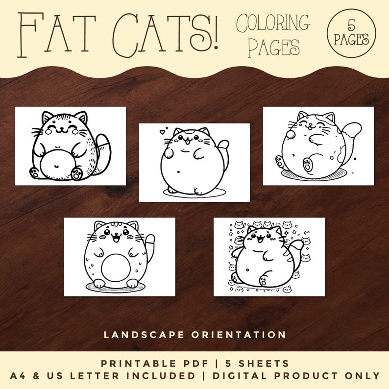 Fat Cats Coloring Pages, Kids Cat Coloring Sheets, Printable PDF ...