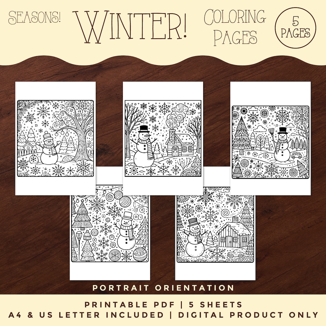Winter Coloring Pages, Kids Seasonal Coloring Sheets, Printable ...