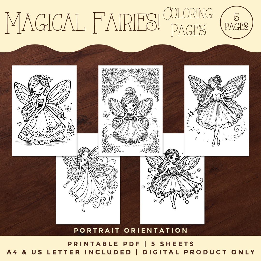 Magical Fairy Coloring Pages, Kids Fantasy Coloring Sheets, Printable ...