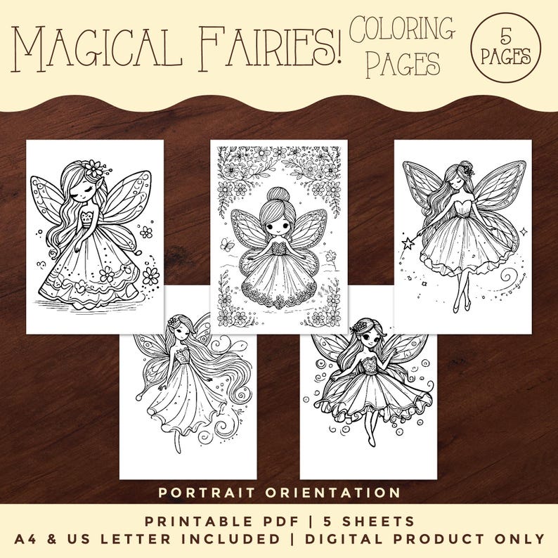 Magical Fairy Coloring Pages, Kids Fantasy Coloring Sheets, Printable ...