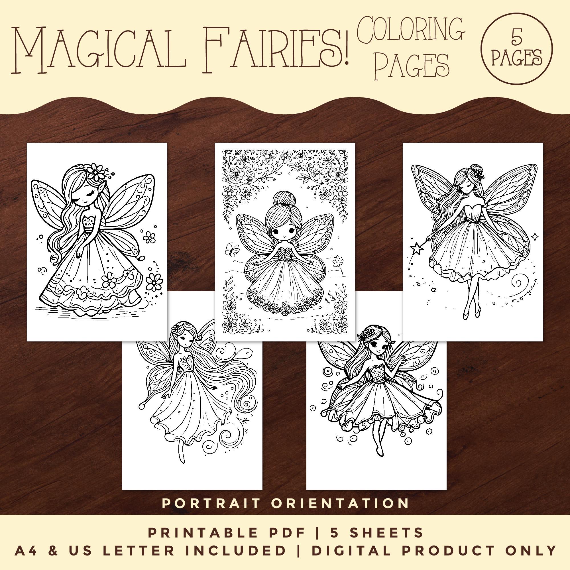 Magical Fairy Coloring Pages, Kids Fantasy Coloring Sheets, Printable ...
