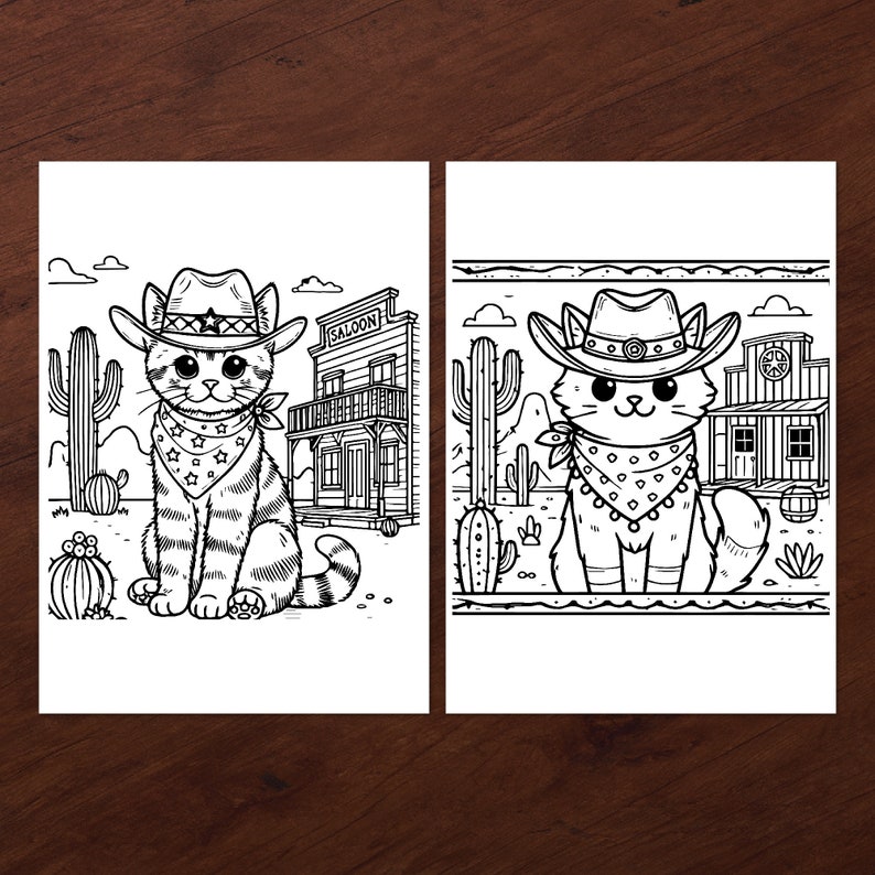 Cowboy Cats Coloring Pages, Kids Cute Cat Coloring Sheets, Printable ...