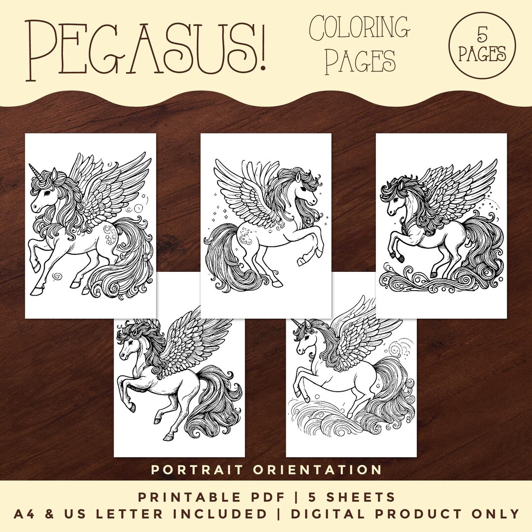 Pegasus Coloring Pages, Kids Mythology Coloring Sheets, Printable ...