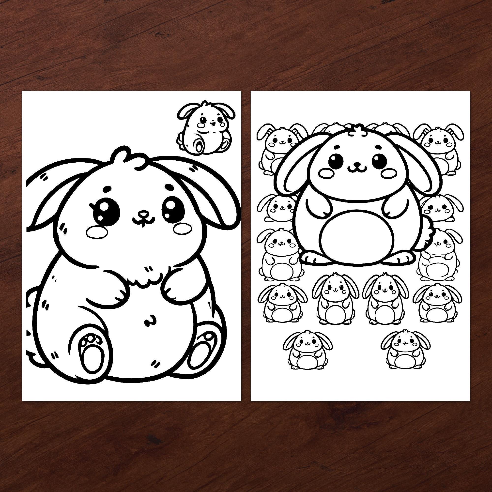 Cute Bunny Coloring Pages, Kids Rabbit Coloring Sheets, Printable ...