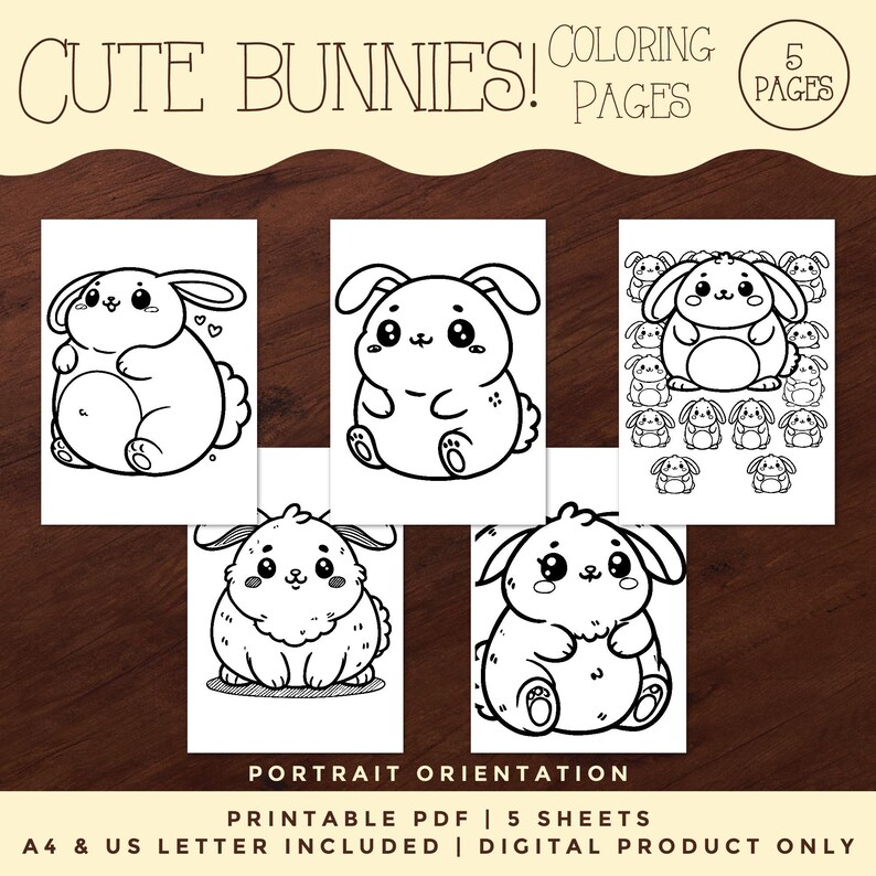 Cute Bunny Coloring Pages, Kids Rabbit Coloring Sheets, Printable ...