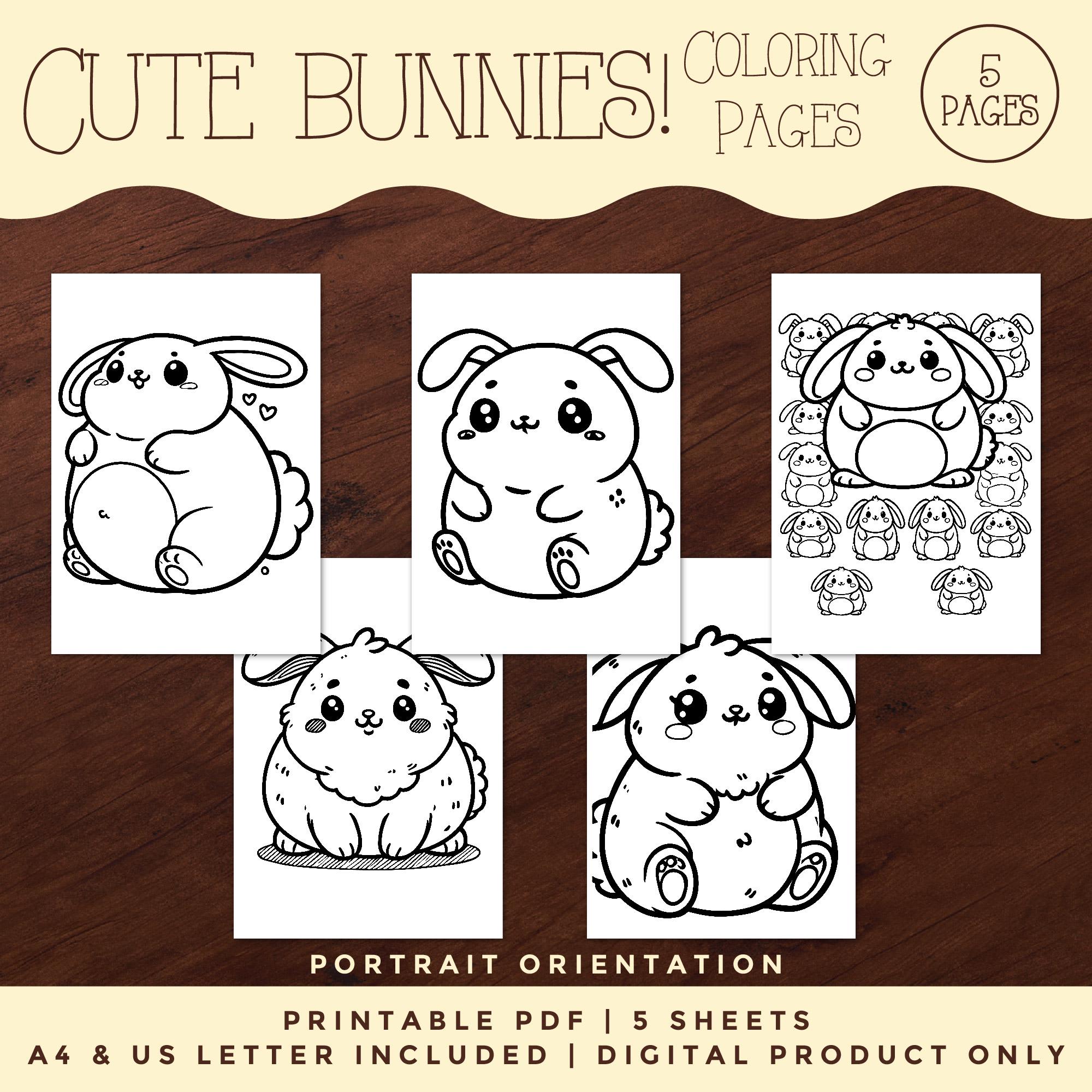 Cute Bunny Coloring Pages, Kids Rabbit Coloring Sheets, Printable ...