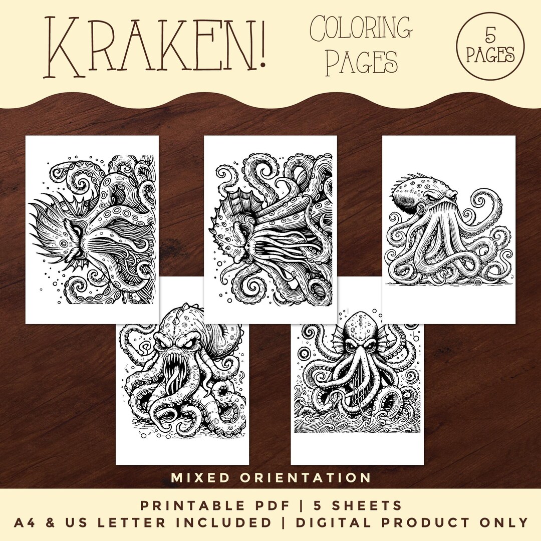 Kraken Coloring Pages, Kid's Mythical Coloring Sheets, Printable ...