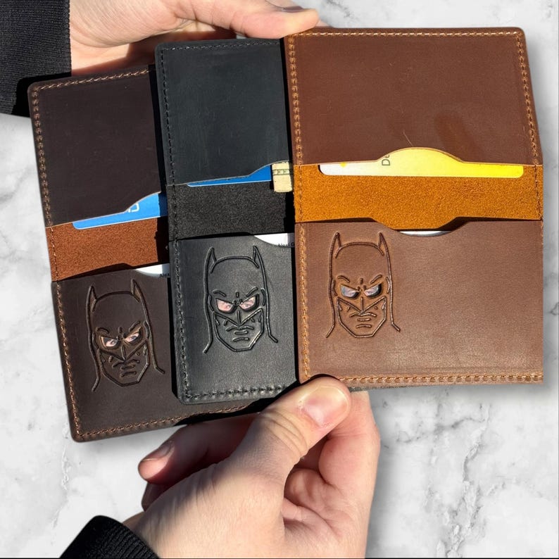 Minimalist Bat ID Wallet - Genuine Leather Wallet With Super Hero Mask ...