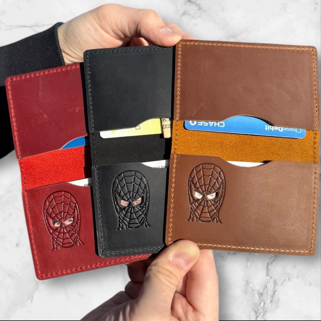Spider ID Wallet - Genuine Leather Wallet With Super Hero Mask - Etsy