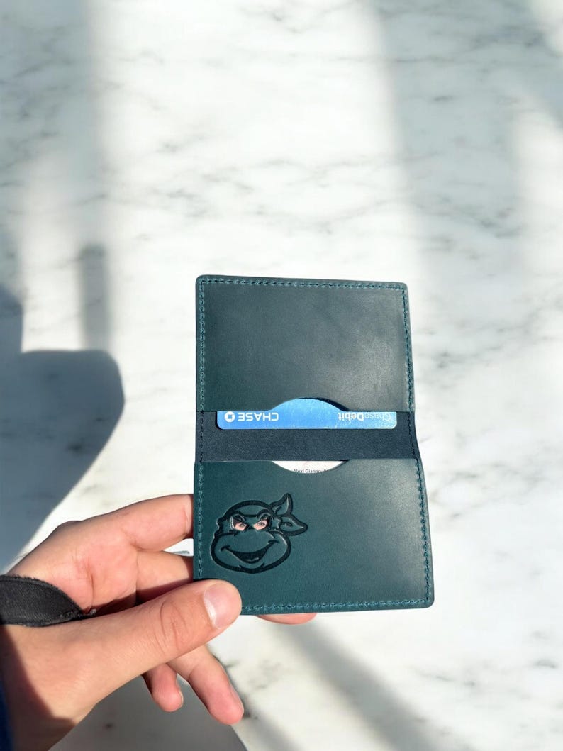 Turtle ID Wallet - Genuine Leather Wallet With Super Hero Mask - Etsy