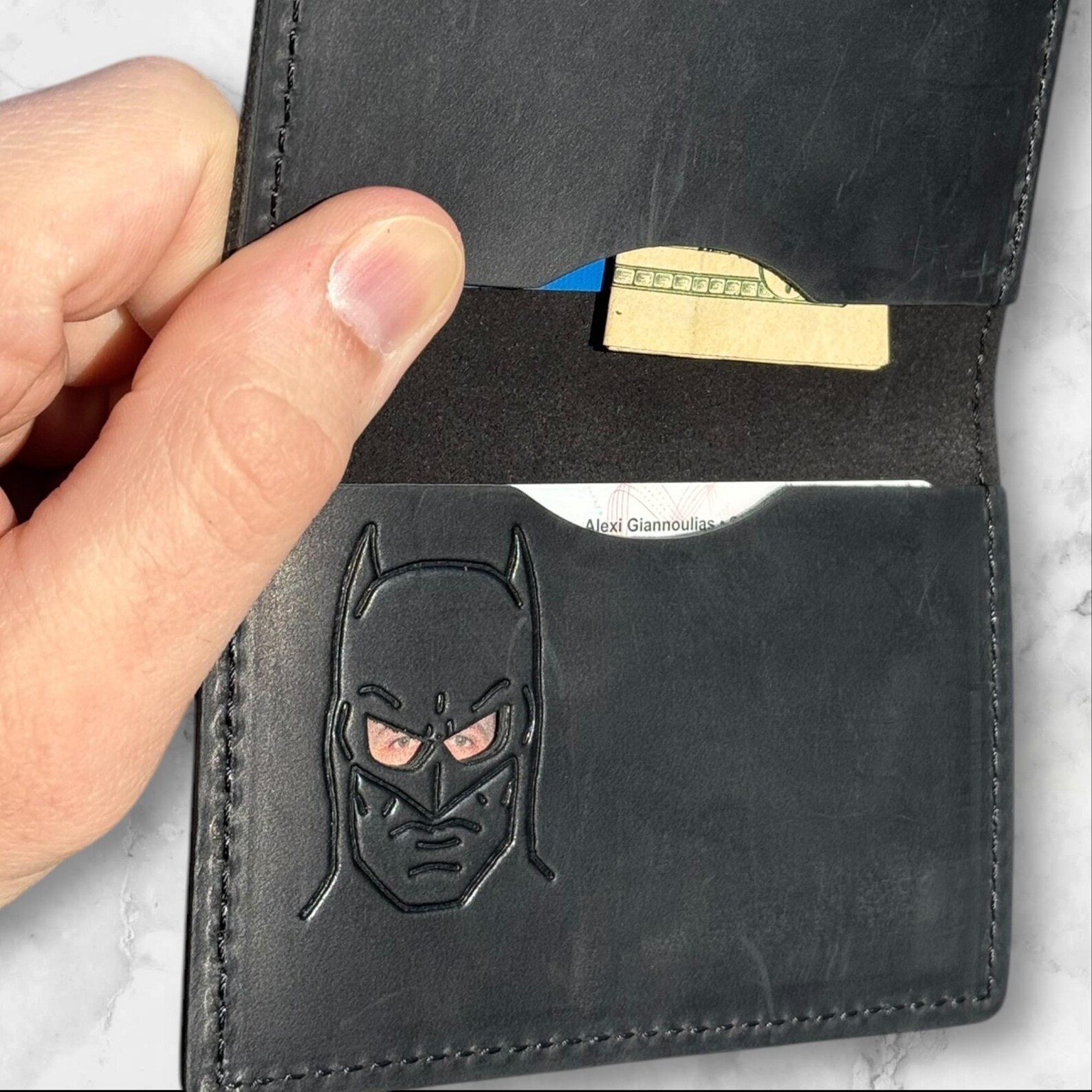 Minimalist Bat ID Wallet - Genuine Leather Wallet With Super Hero Mask ...