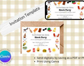 EDITABLE Neighborhood Block Party Invite, Bbq Picnic Summer Party ...