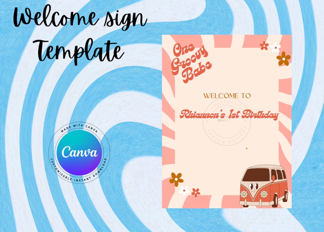 One Groovy Babe Welcome Sign Template- Digital Download Template - Etsy