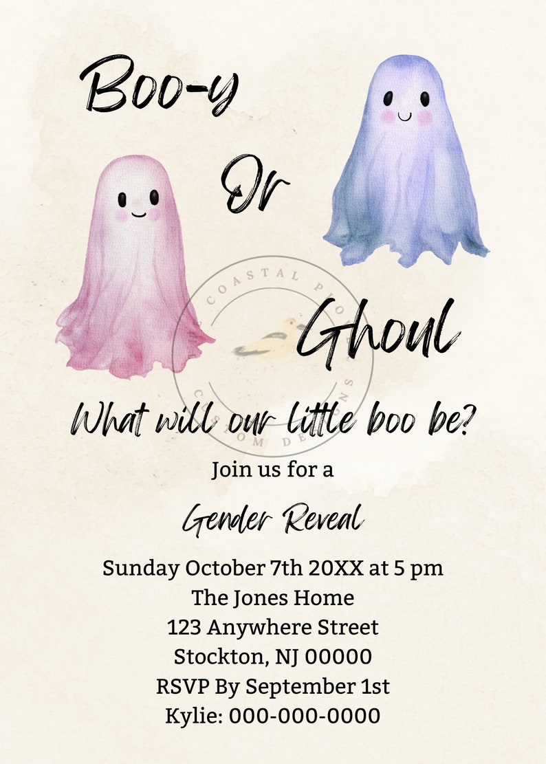 Boo-y or Ghoul Gender Reveal Party Digital Invitation Template - Etsy