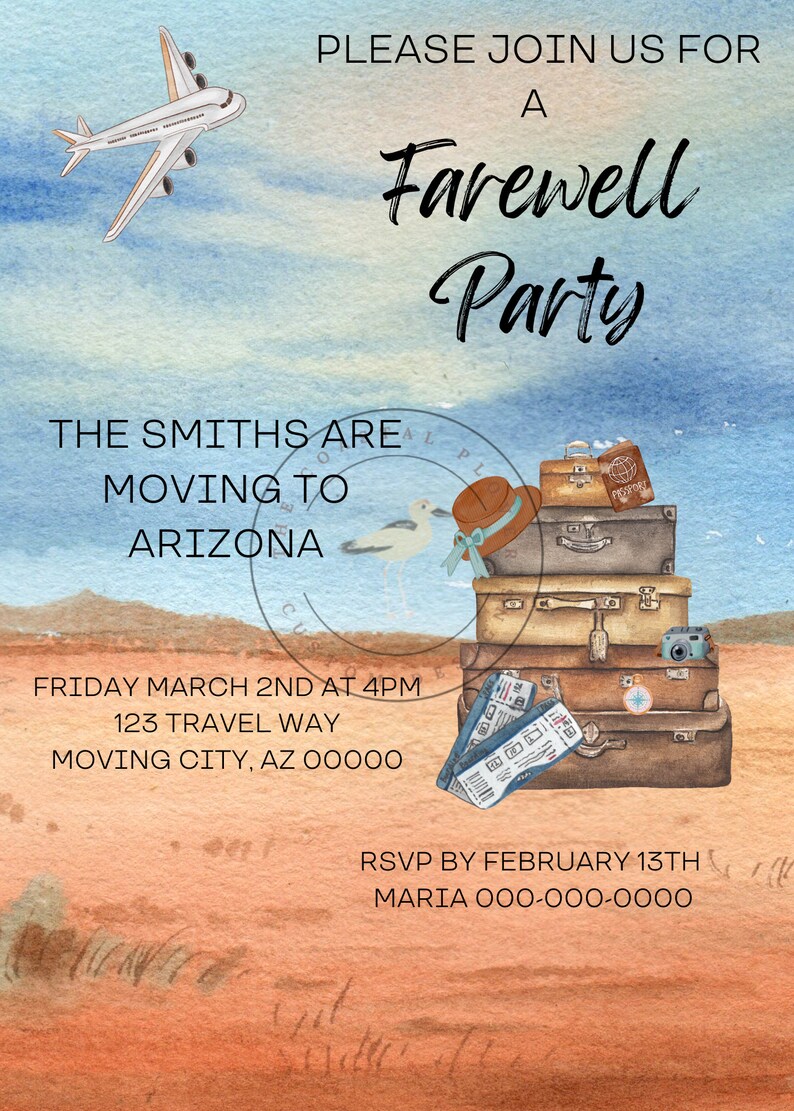 Farewell Moving Party- Digital Download Invitation Template - Etsy