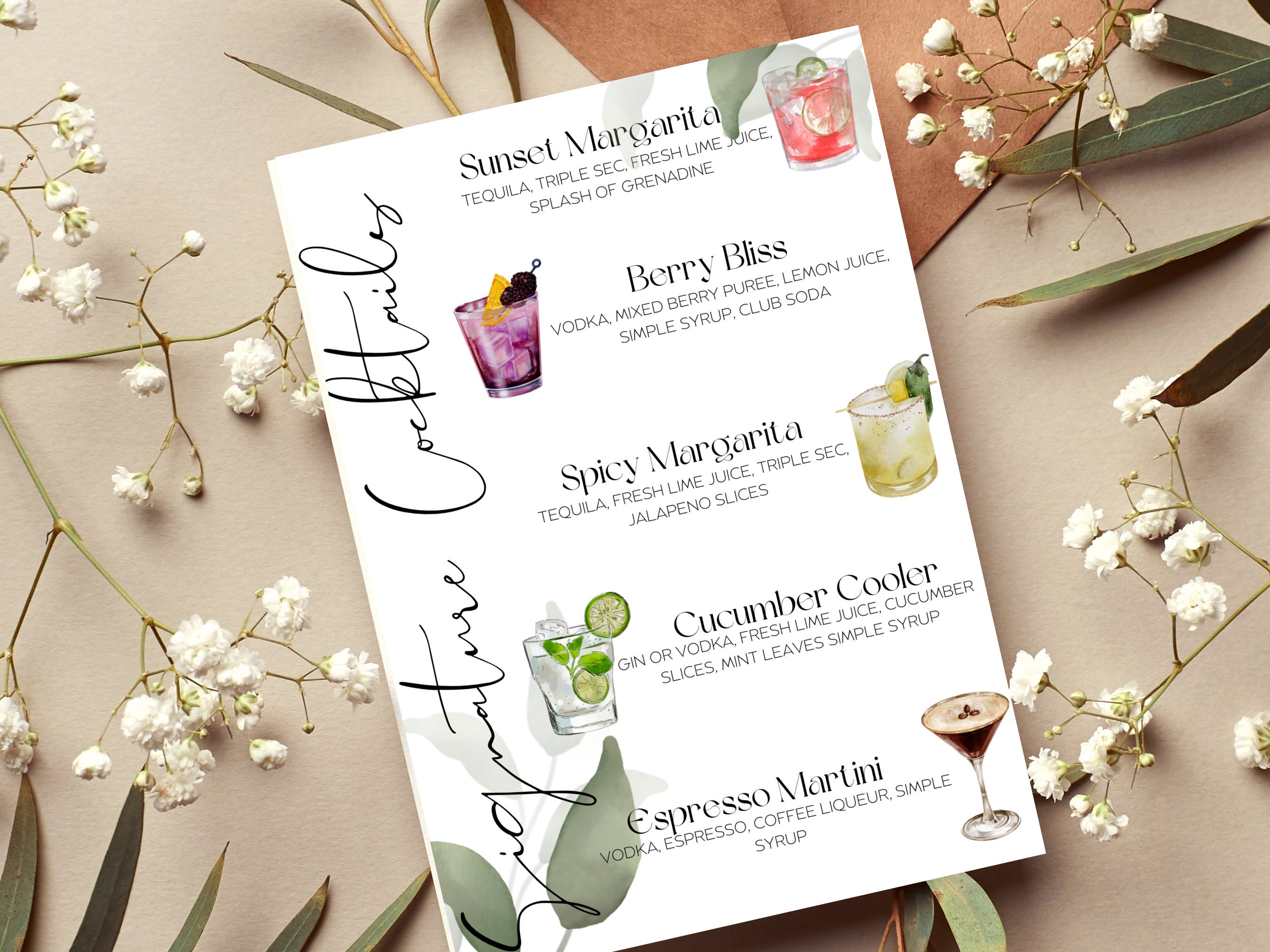 Editable Signature Cocktail Menu Template | Customizable Digital Bar ...