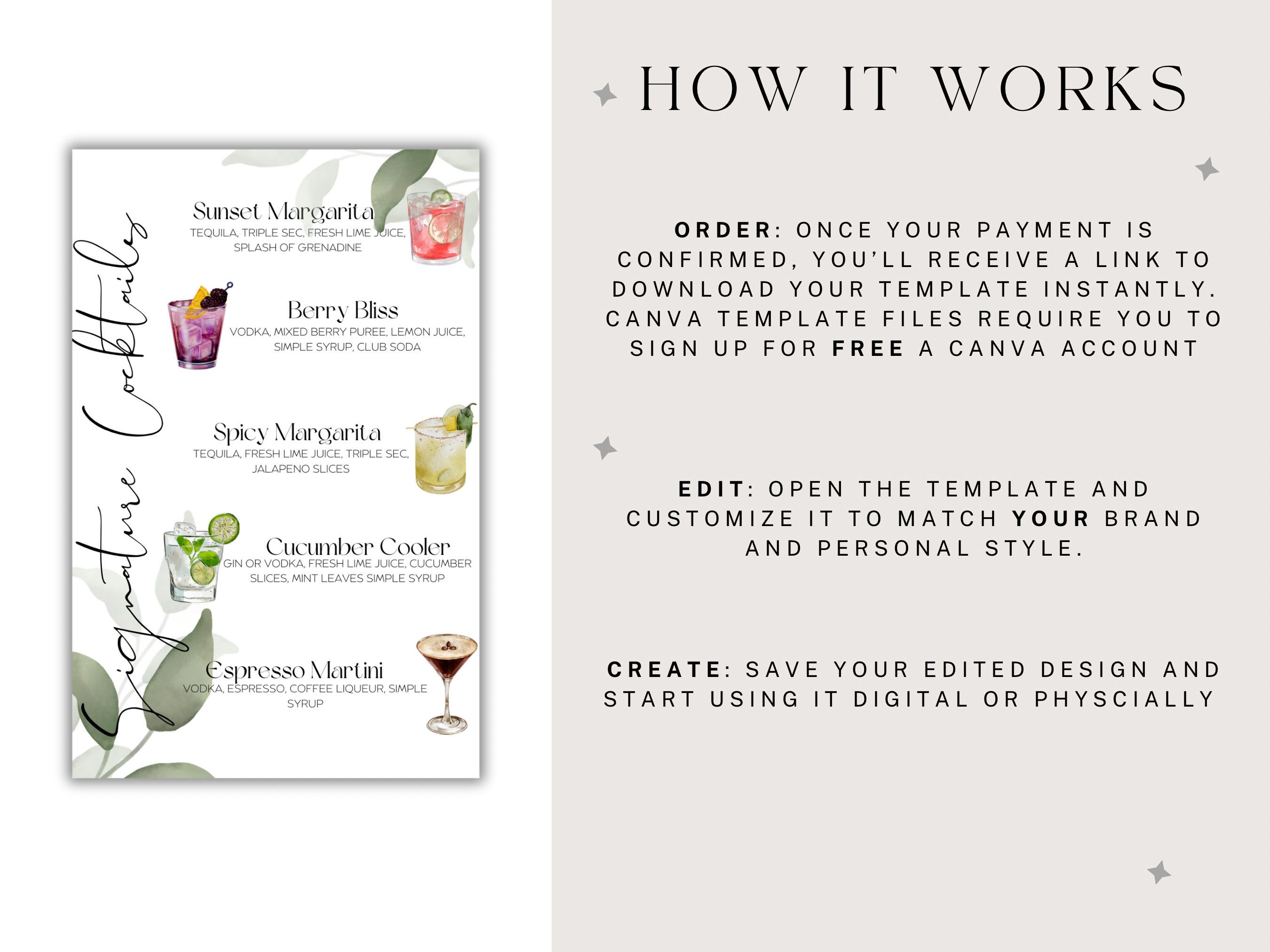 Editable Signature Cocktail Menu Template | Customizable Digital Bar ...