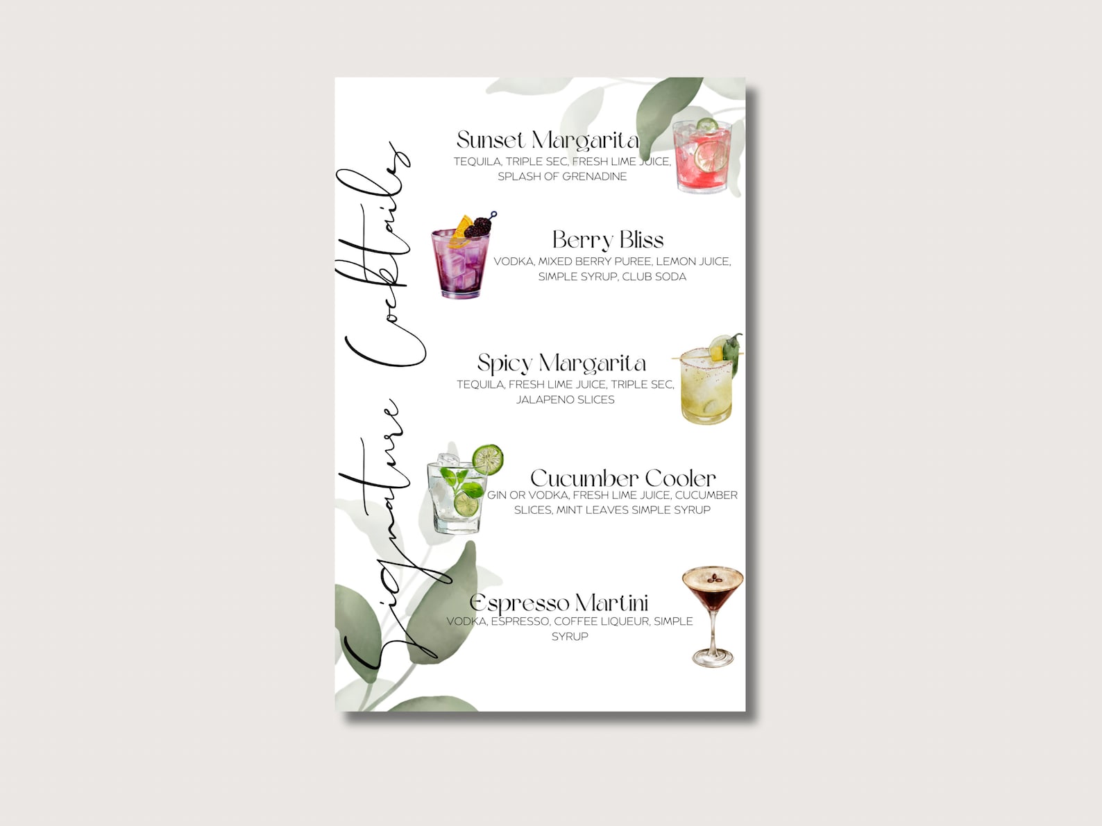 Editable Signature Cocktail Menu Template | Customizable Digital Bar ...
