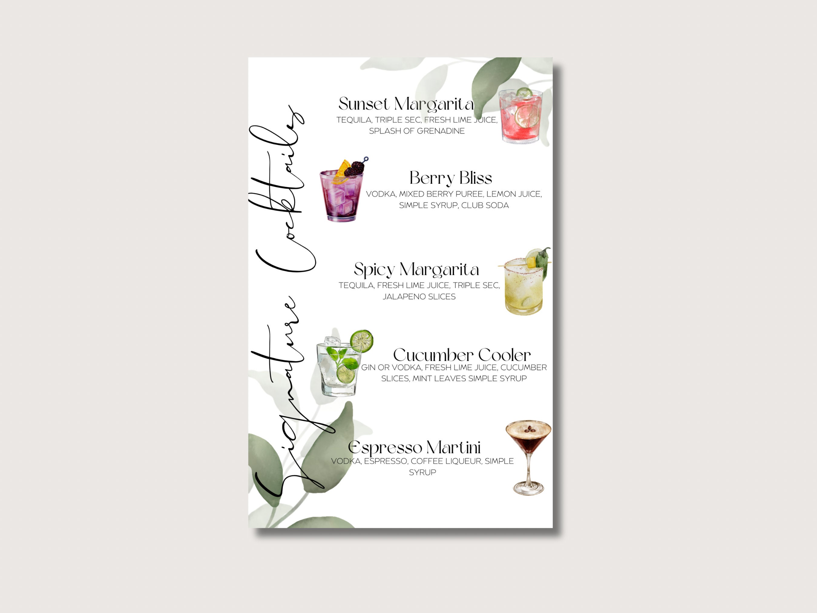 Editable Signature Cocktail Menu Template | Customizable Digital Bar ...