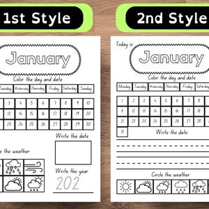Printable Preschool Calendar Worksheet Pages | 2 Styles: Month, Day ...