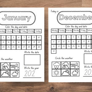 Printable Preschool Calendar Worksheet Pages | 2 Styles: Month, Day ...