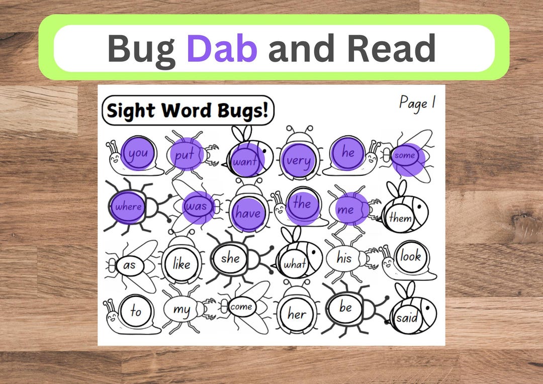 Sight Word Dab and Read | Kindergarten Sight Word Bug Bingo ...