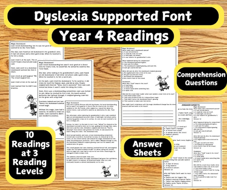Dyslexia Supported Font Reading, Fluency and Comprehension Passages - Etsy