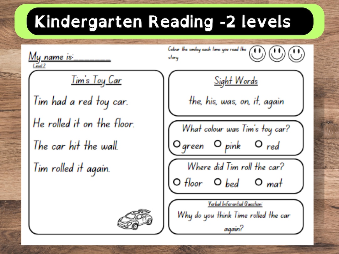 Kindergarten Readings Printable | Kindergarten Comprehension ...