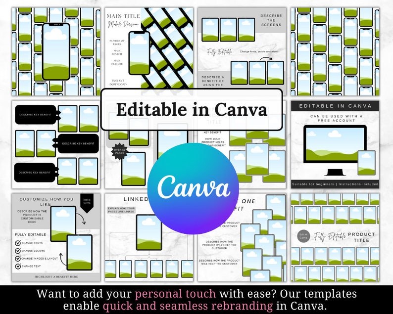 Digital Product Mockup Templates, Editable Canva Marketing (instant ...
