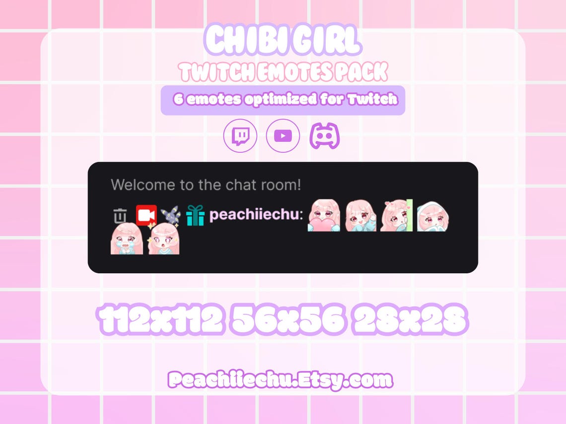 Chibi Girl Twitch Emotes Pack | Pink Hair, Kawaii Gamer (digital ...
