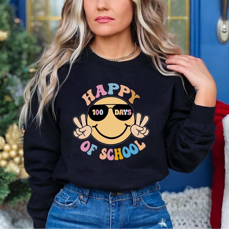 100 Days of School Sweater Back to School Sweater Happy Smile Face ...