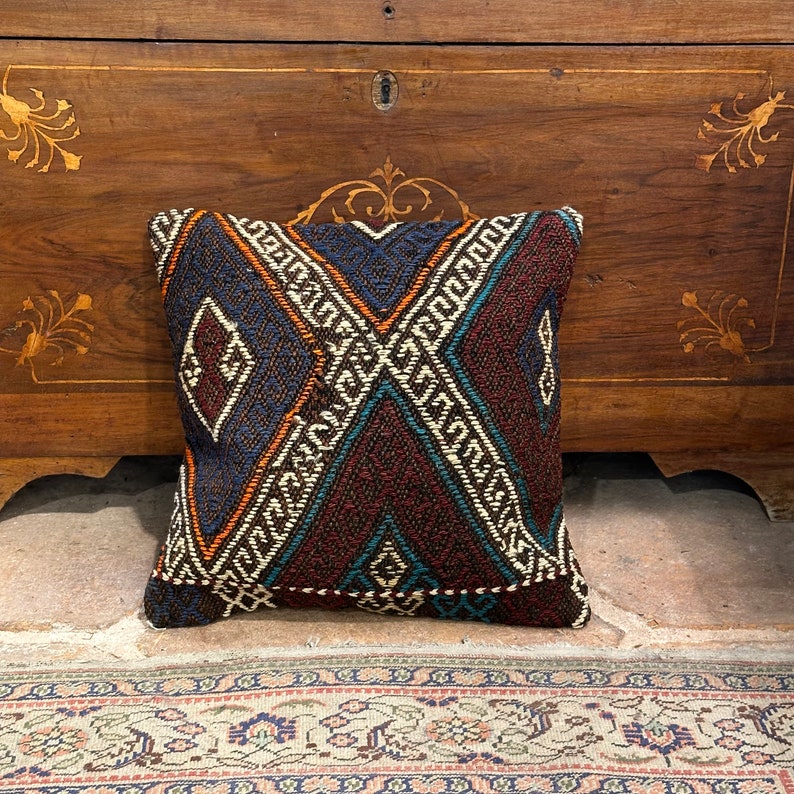 16x16 Blue Vintage Pillow Cover, Boho Pillow, Decorative Pillow ...