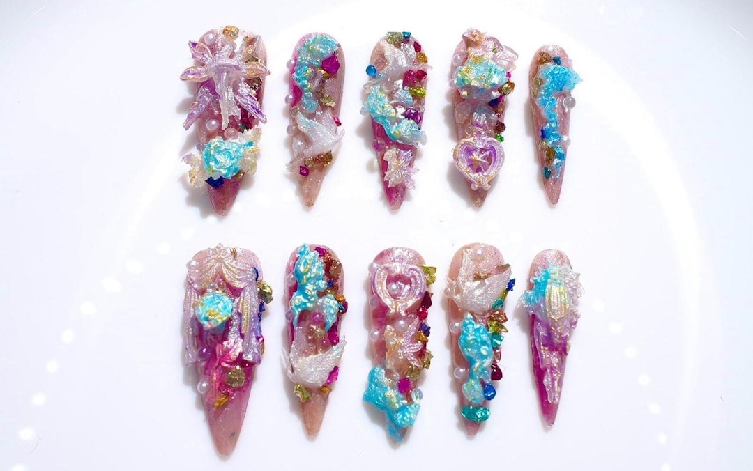 3D Mythical Flower Fairy Nail Art | Wild Geese Wedding Pearl | Diamond ...