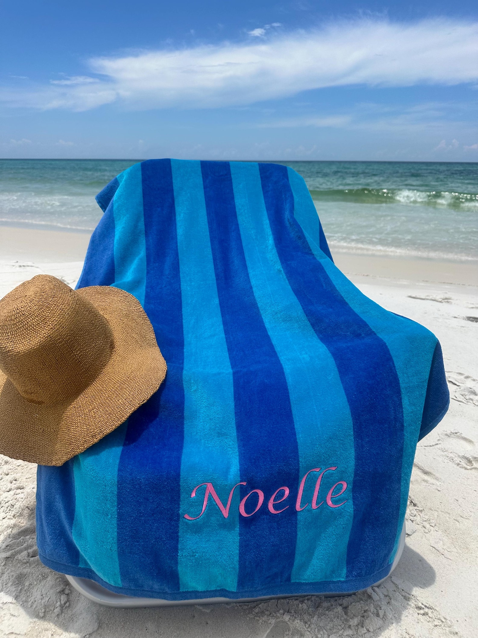 Personalized Cabana Stripe Beach Towel: Custom Embroidered Monogram - Etsy