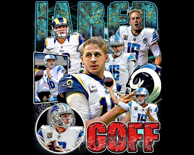 Jared Goff Graphic T-shirt Design PNG Poster PNG Printable Bootleg Tee ...