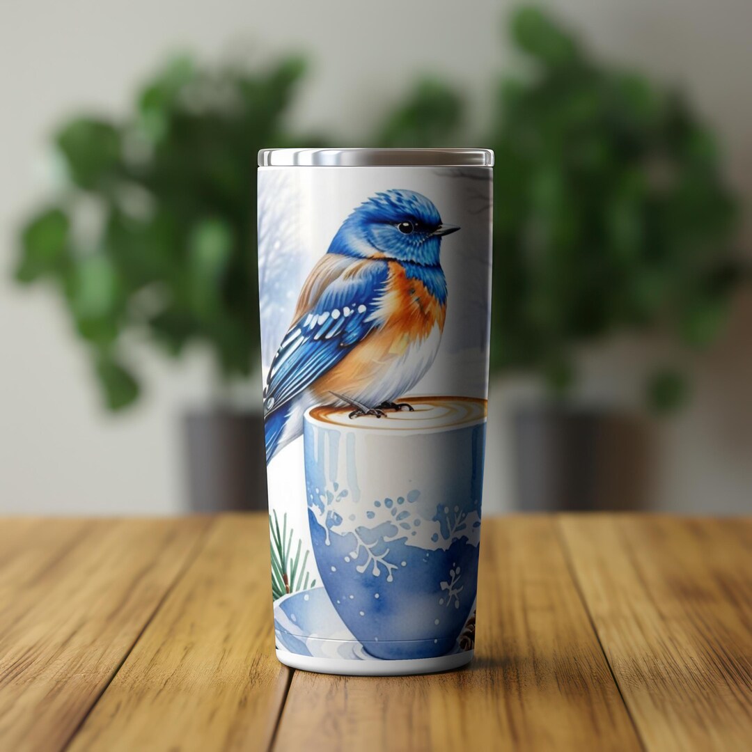 Blue Bird Winter Tumbler 20oz, Bird Lover Gift, Travel Coffee Cup ...