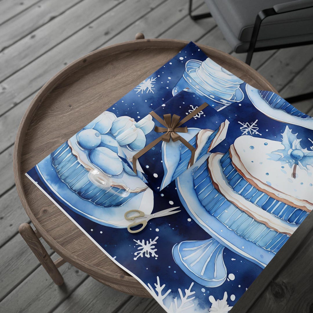 Christmas Cake Wrapping Papers, Festive Gift Wrap, Holiday Night Blue ...