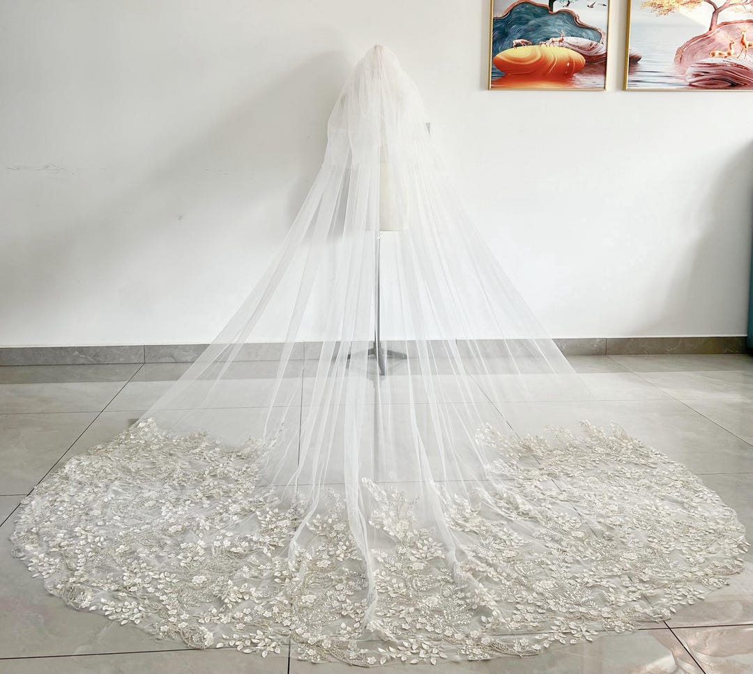 Luxury Beaded Sequined Wedding Veil Long Trailing Veil - Etsy