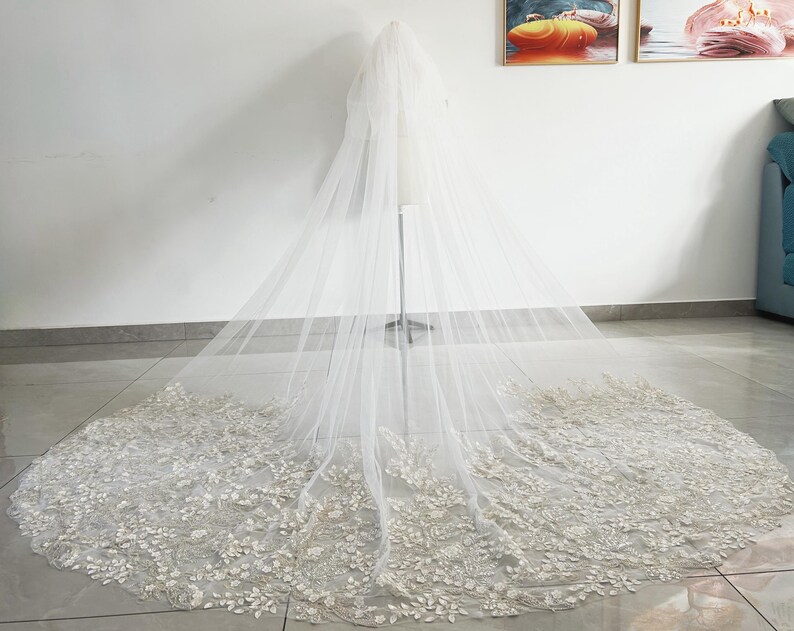 Luxury Beaded Sequined Wedding Veil Long Trailing Veil - Etsy