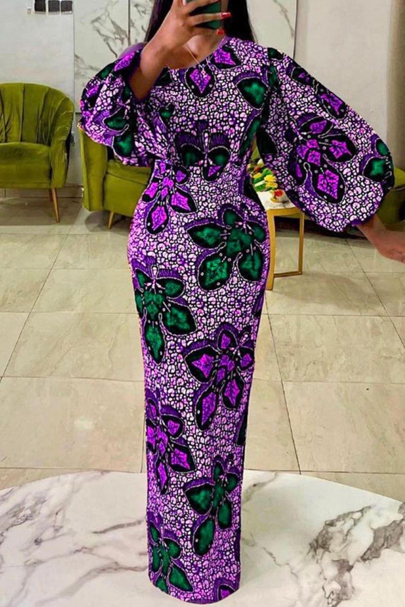 African Print Dress, African Print Womens Dress With Side Ruffles ...