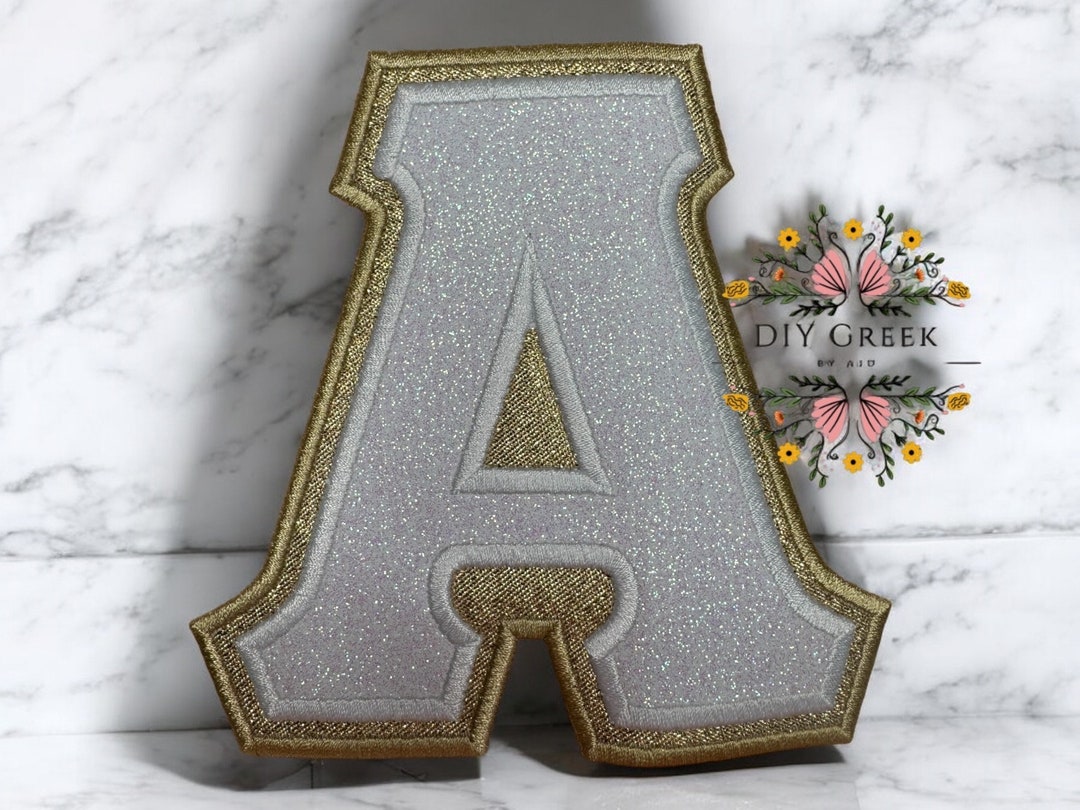 White Glitter and Gold Metallic Greek Letter Iron-on Patch - Etsy