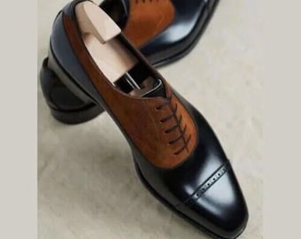 Men's Handmade Two Tone Color Dress Shoes | Bespoke Genuine Leather ...